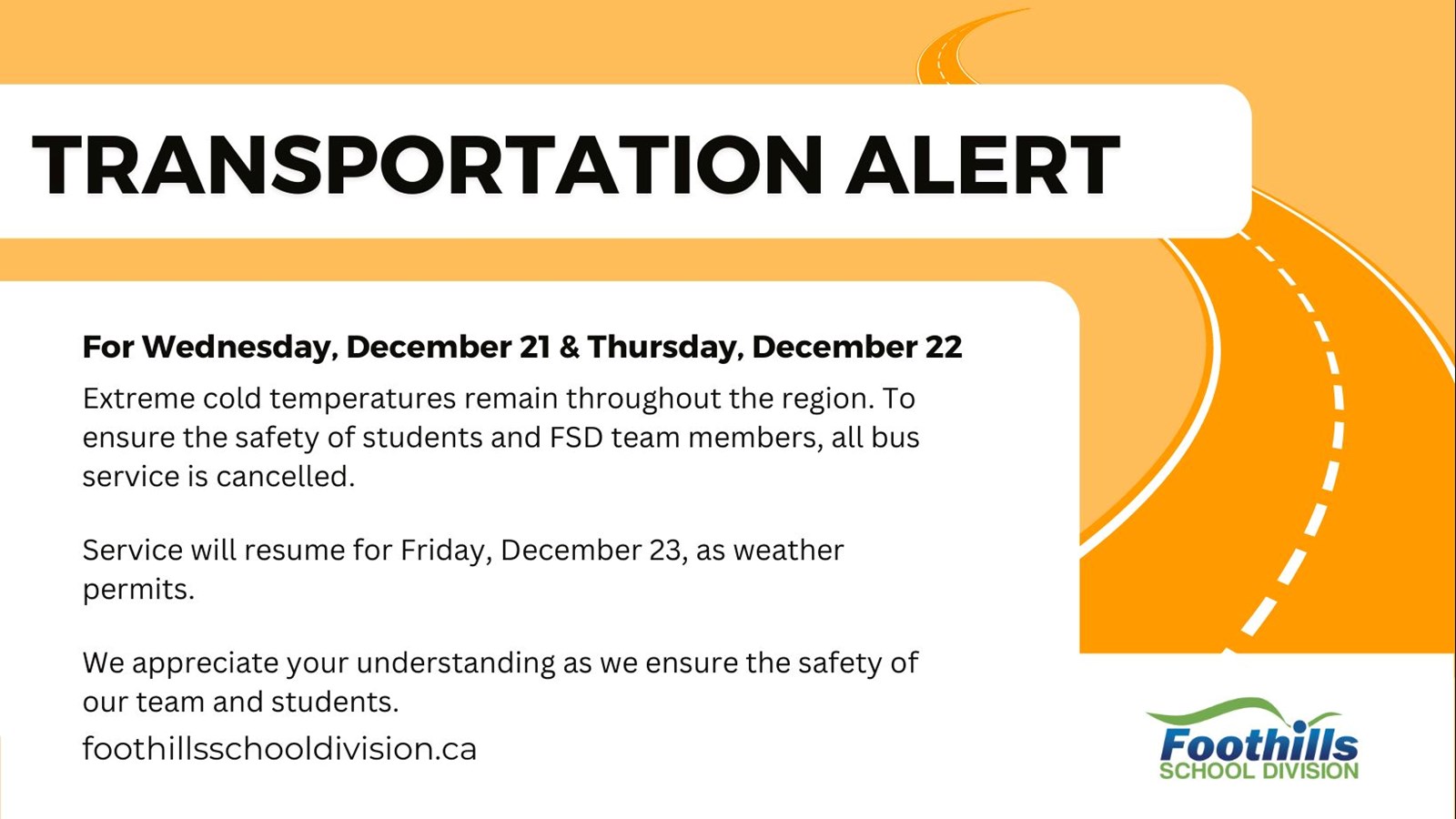 Transportation Alert- Service Cancellation December 21 & 22